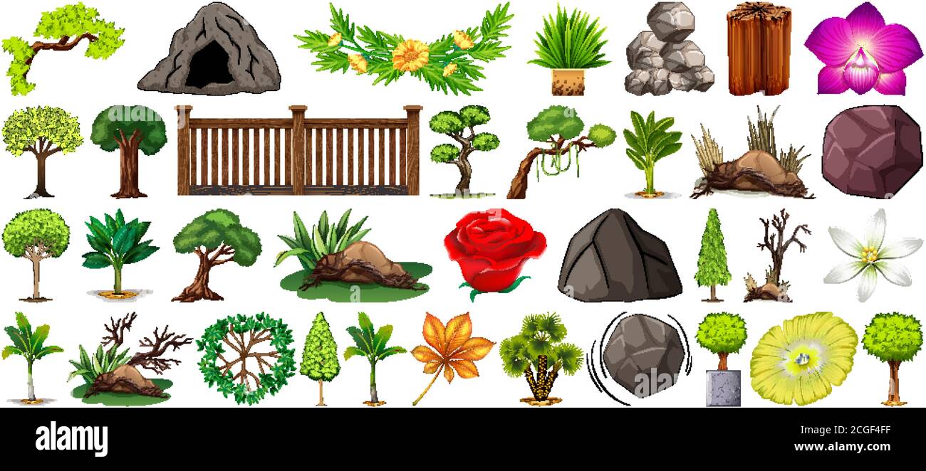 Set of different nature isolated on white background illustration Stock ...