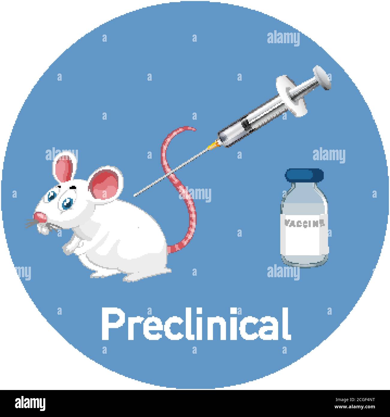 Mice being injected by plastic medical syringe with needle and vial ...