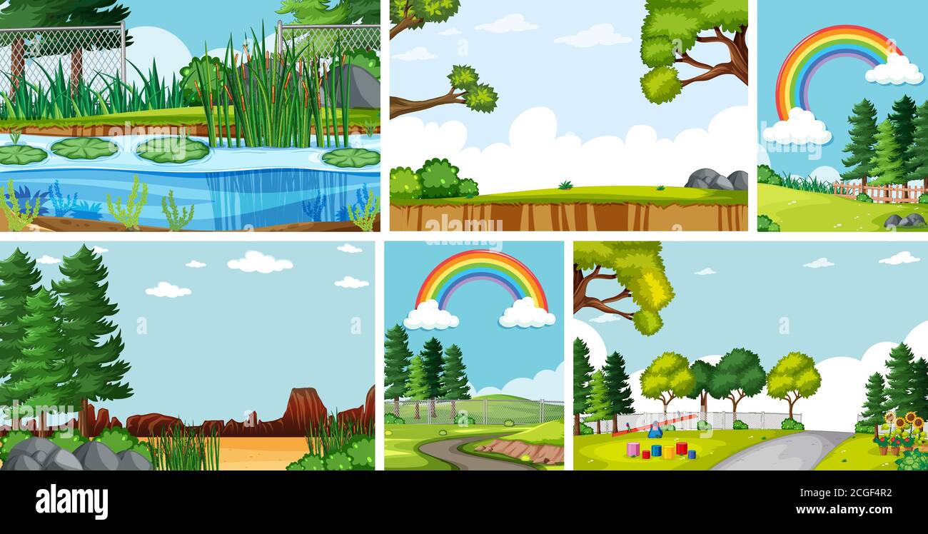 Six nature scenes with different locations illustration Stock Vector ...