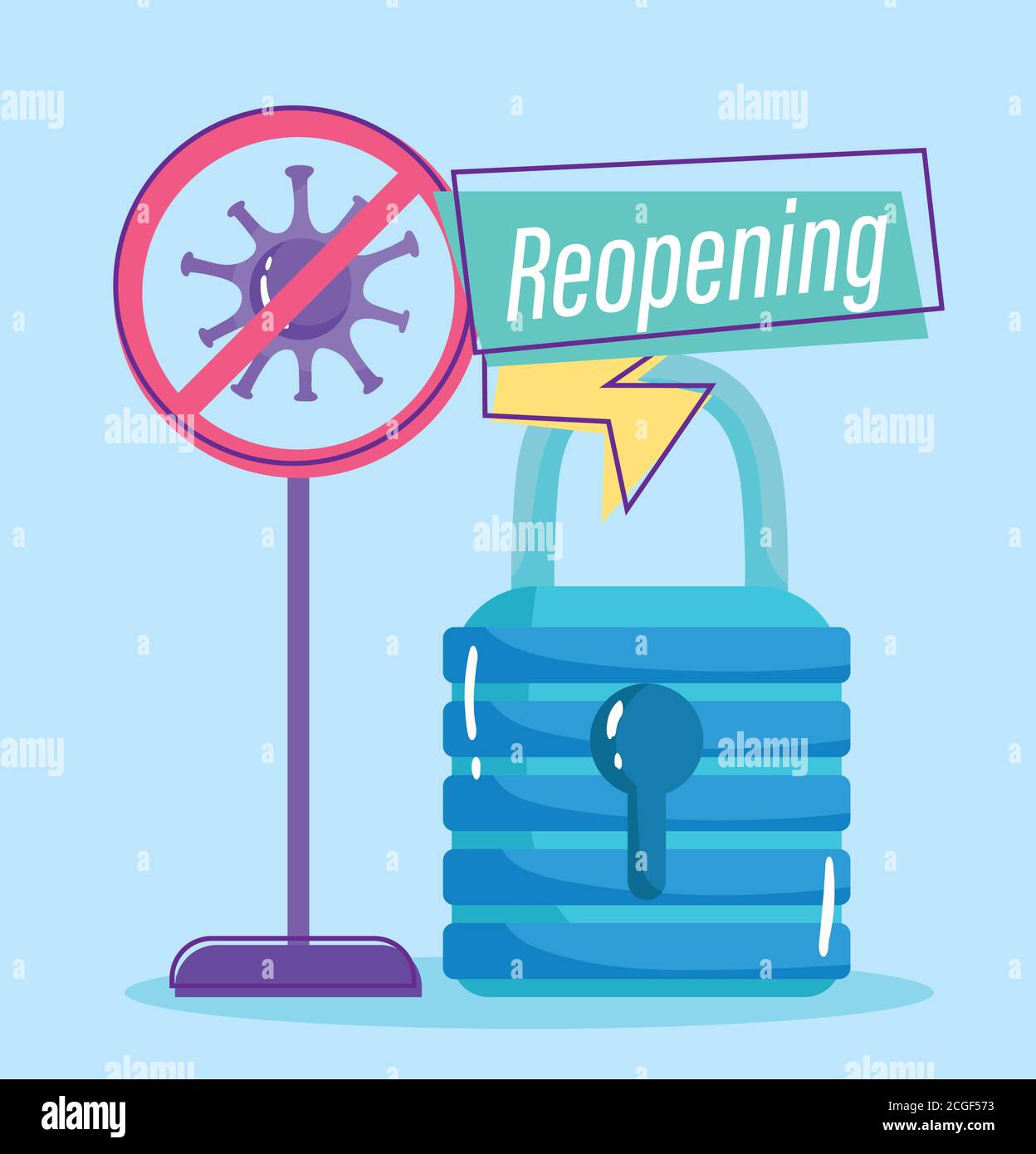 reopening, padlock tag, coronavirus covid 19 commerce message vector ...