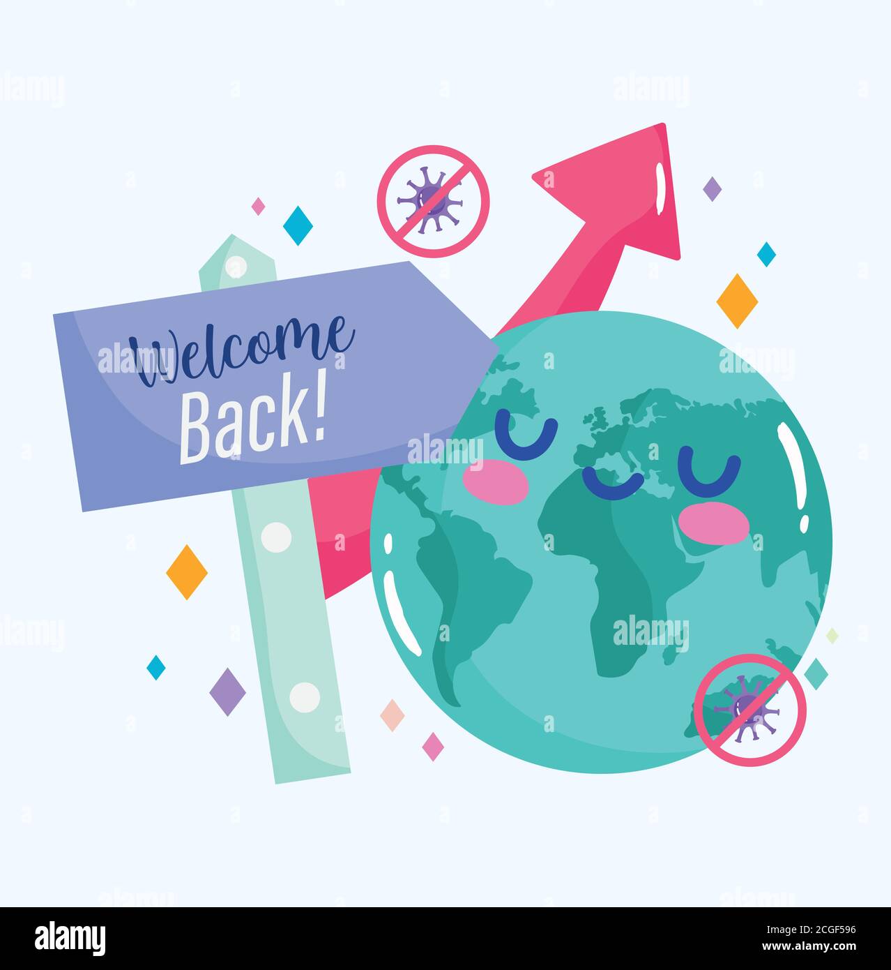 reopening, cartoon planet welcome back placard growth arrow vector ...