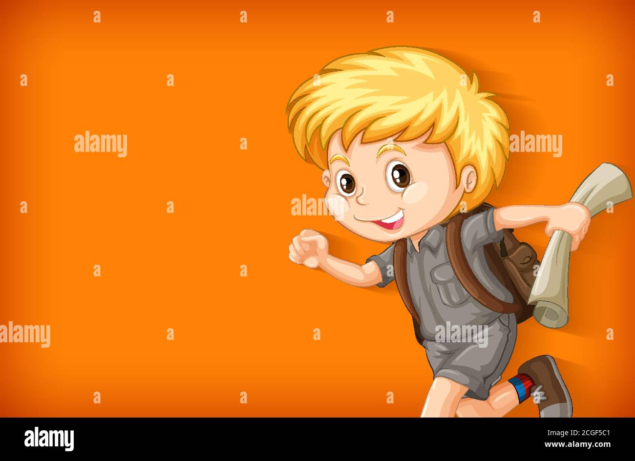 Background template with plain color wall and happy boy illustration ...