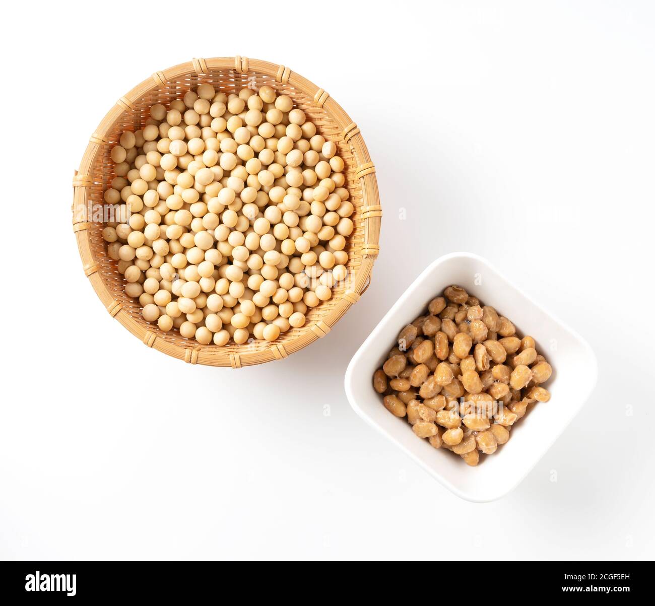 Natto and soybeans on a white background, photographed from above Stock ...