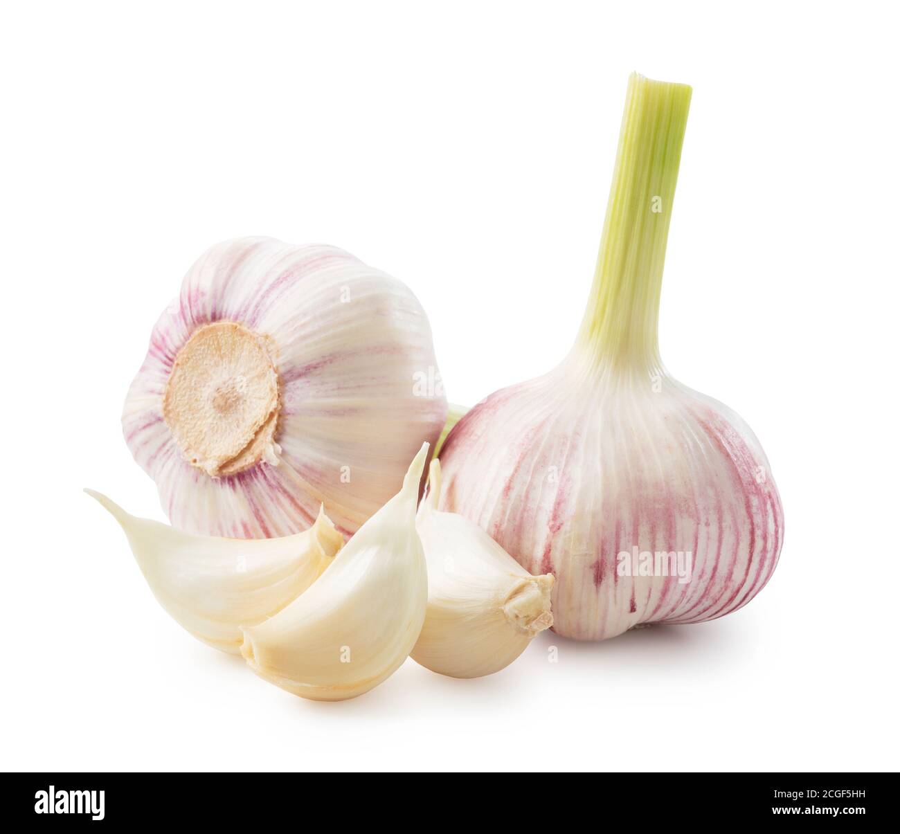 Fresh garlic and pieces of it placed on a white background Stock Photo ...