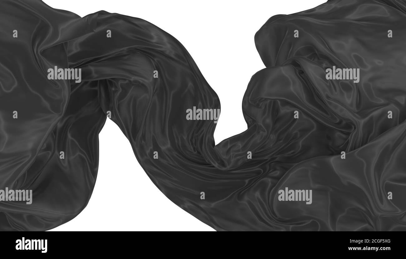 Abstract background of black wavy silk or satin. 3d rendering image ...