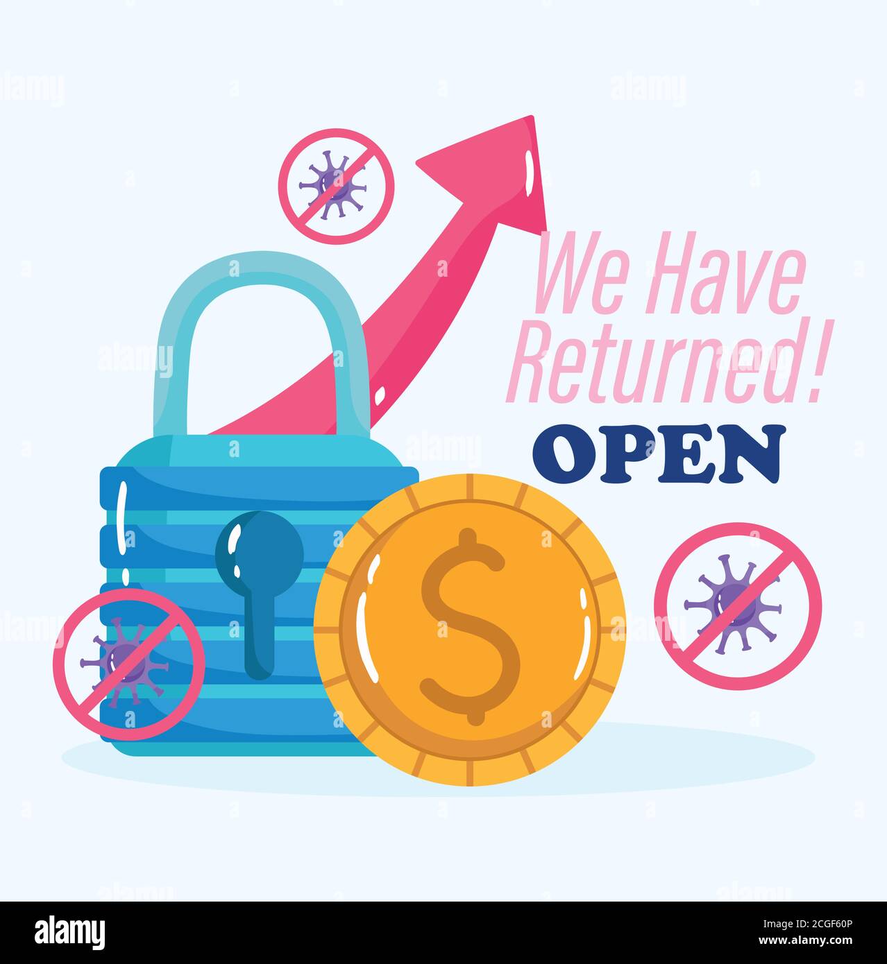 reopening, we have returned open, financial money padlock growth arrow ...