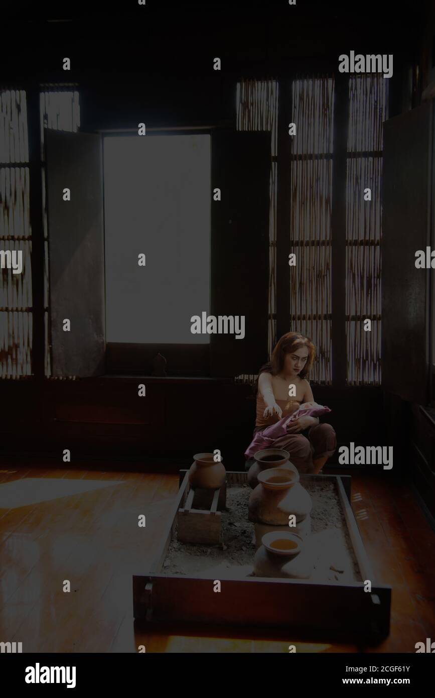 Ancient Thai ghosts in traditional costumes appearing in ancient Thai ...