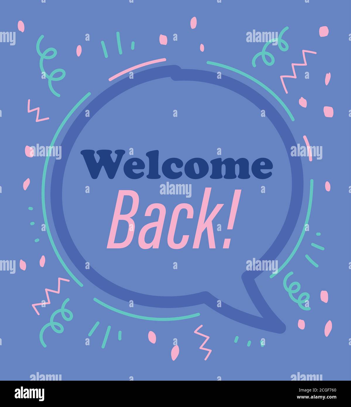 reopening, welcome back phrase speech bubble purple background vector ...