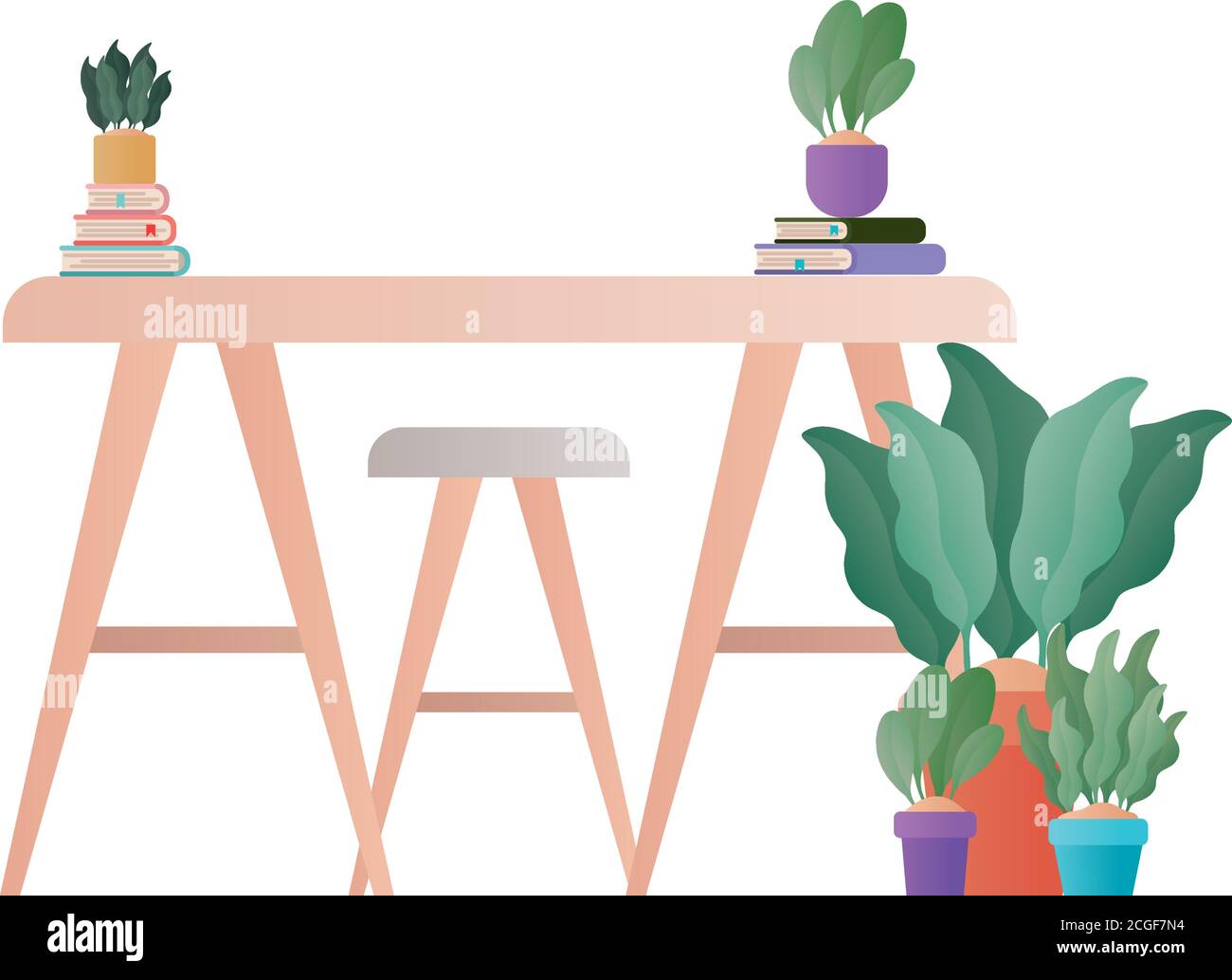 desk with books plants and chair vector design Stock Vector Image & Art ...