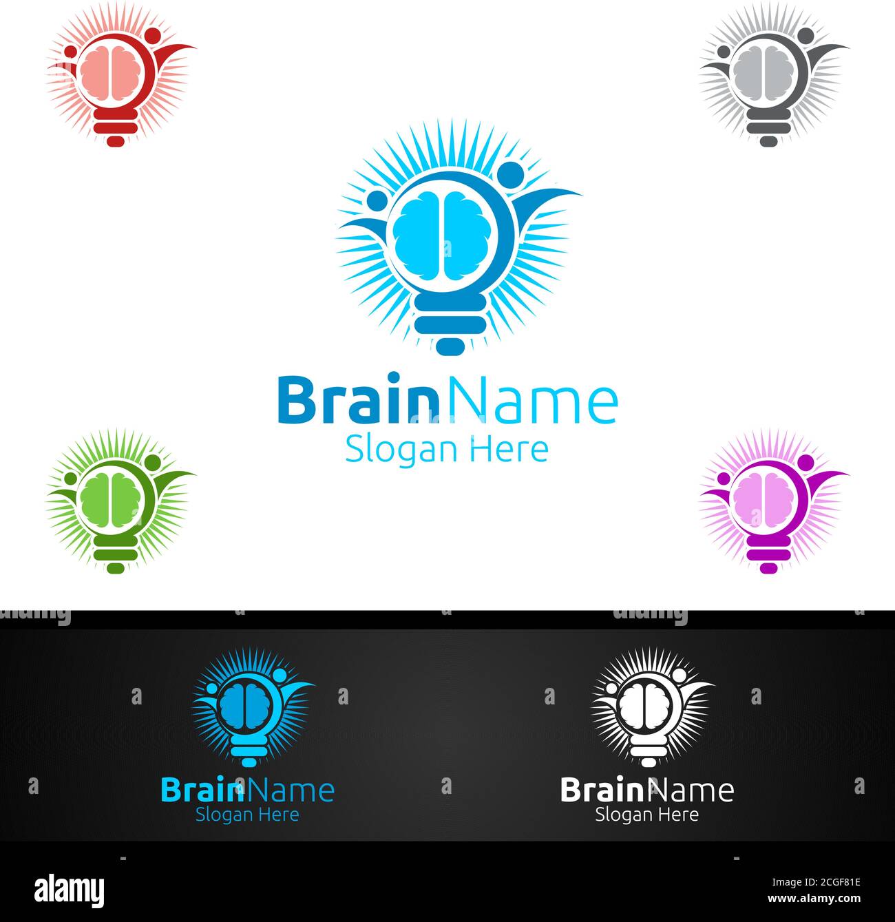 Happy Brain Logo with Think Idea Concept Vector Design Stock Vector ...