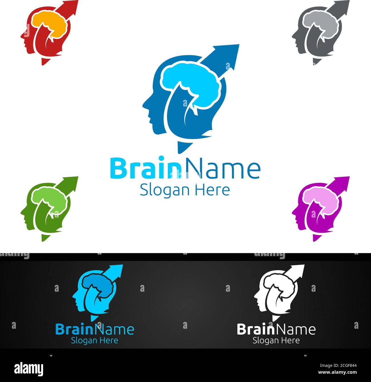 Arrow Brain Logo with Think Idea Concept Vector Design Stock Vector ...