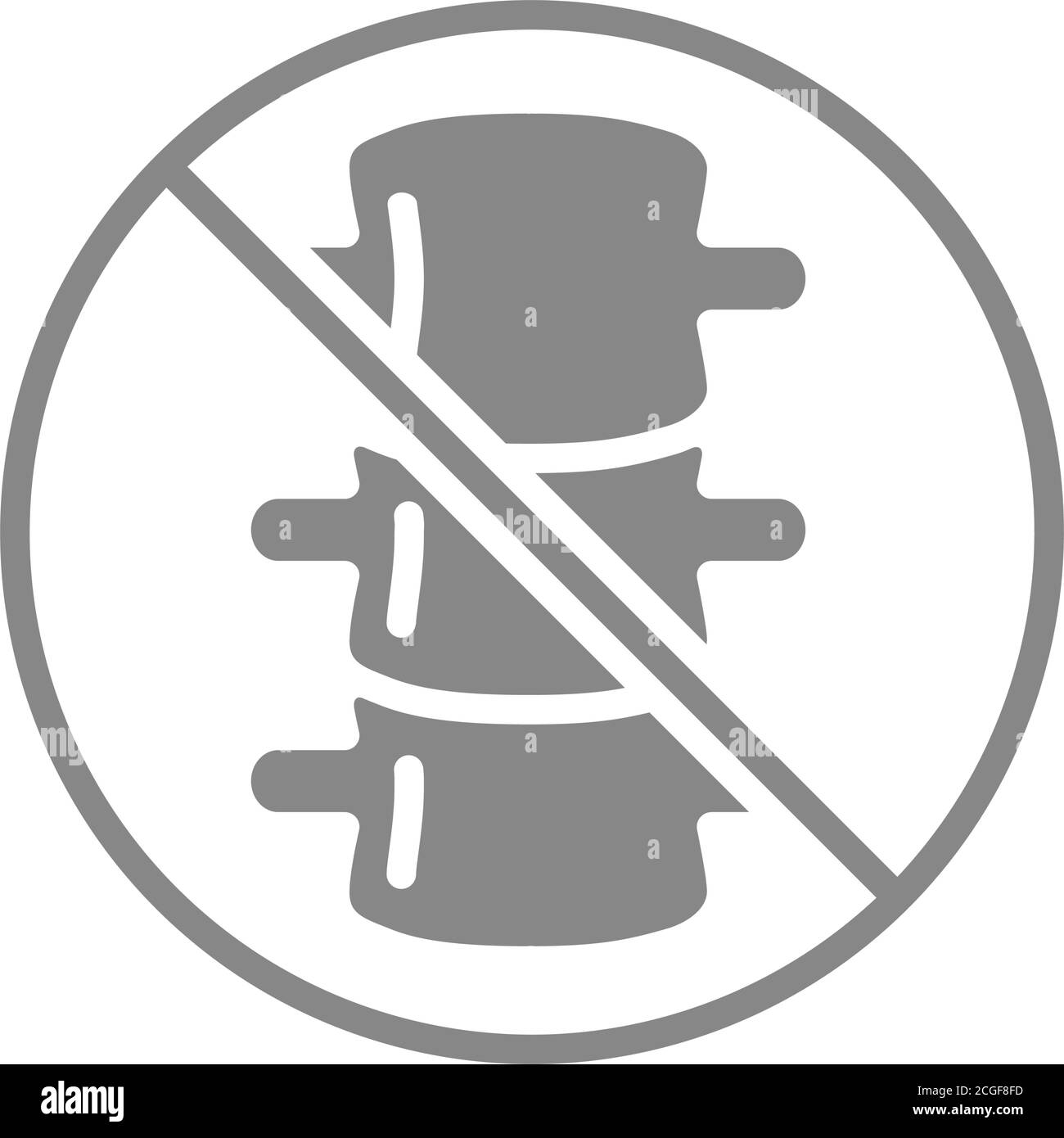Spine with prohibition sign grey icon. Transplantation, amputation ...