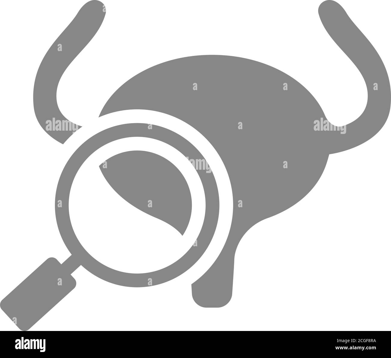 Urinary bladder with magnifying glass gray icon. Organ research ...