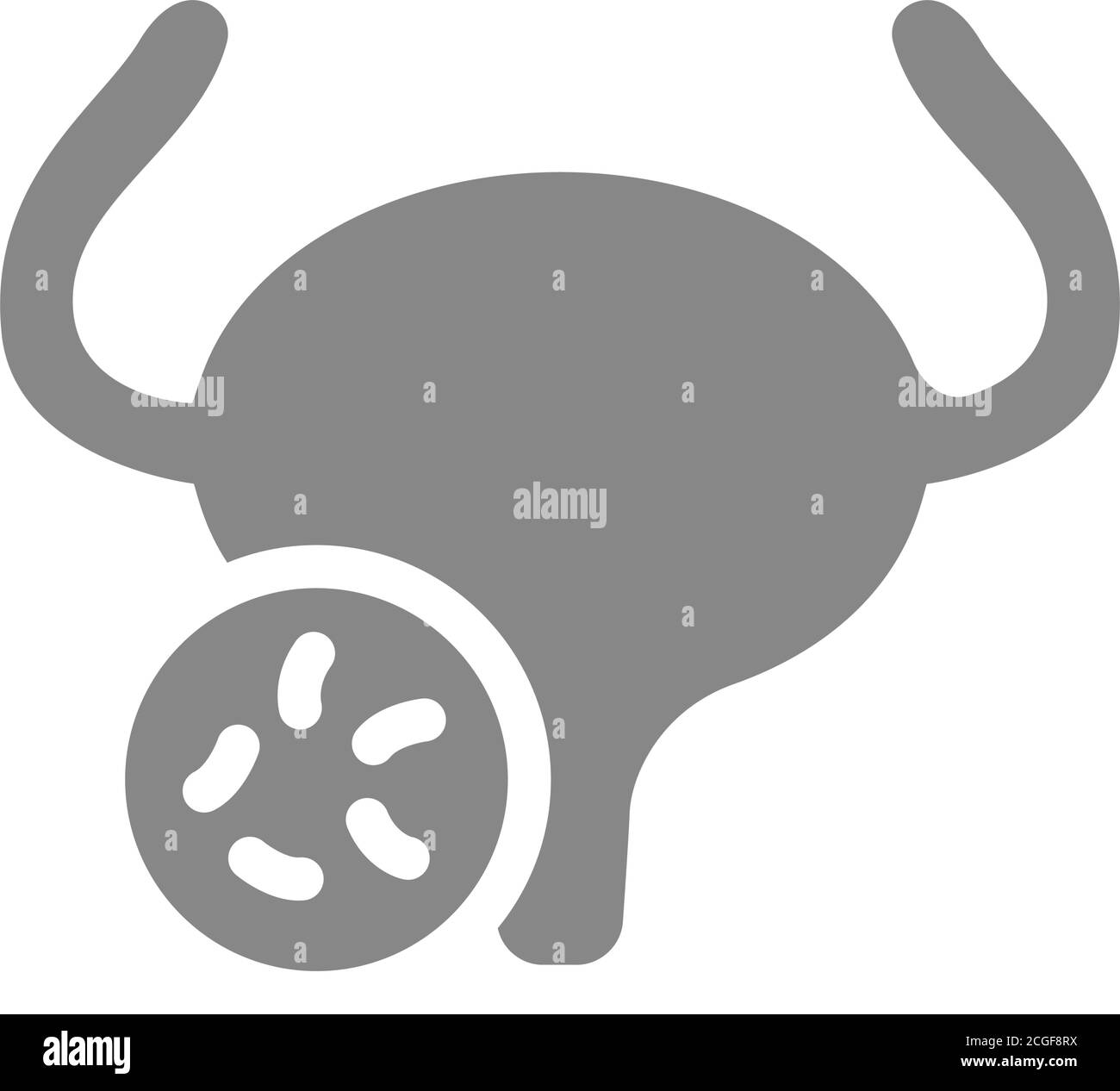 Urinary bladder with bacteria gray icon. Diseased internal organ ...