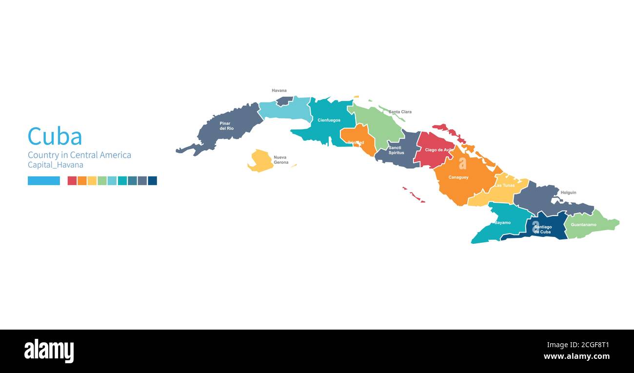 Cuba map. Colorful detailed vector map of the Central america ...