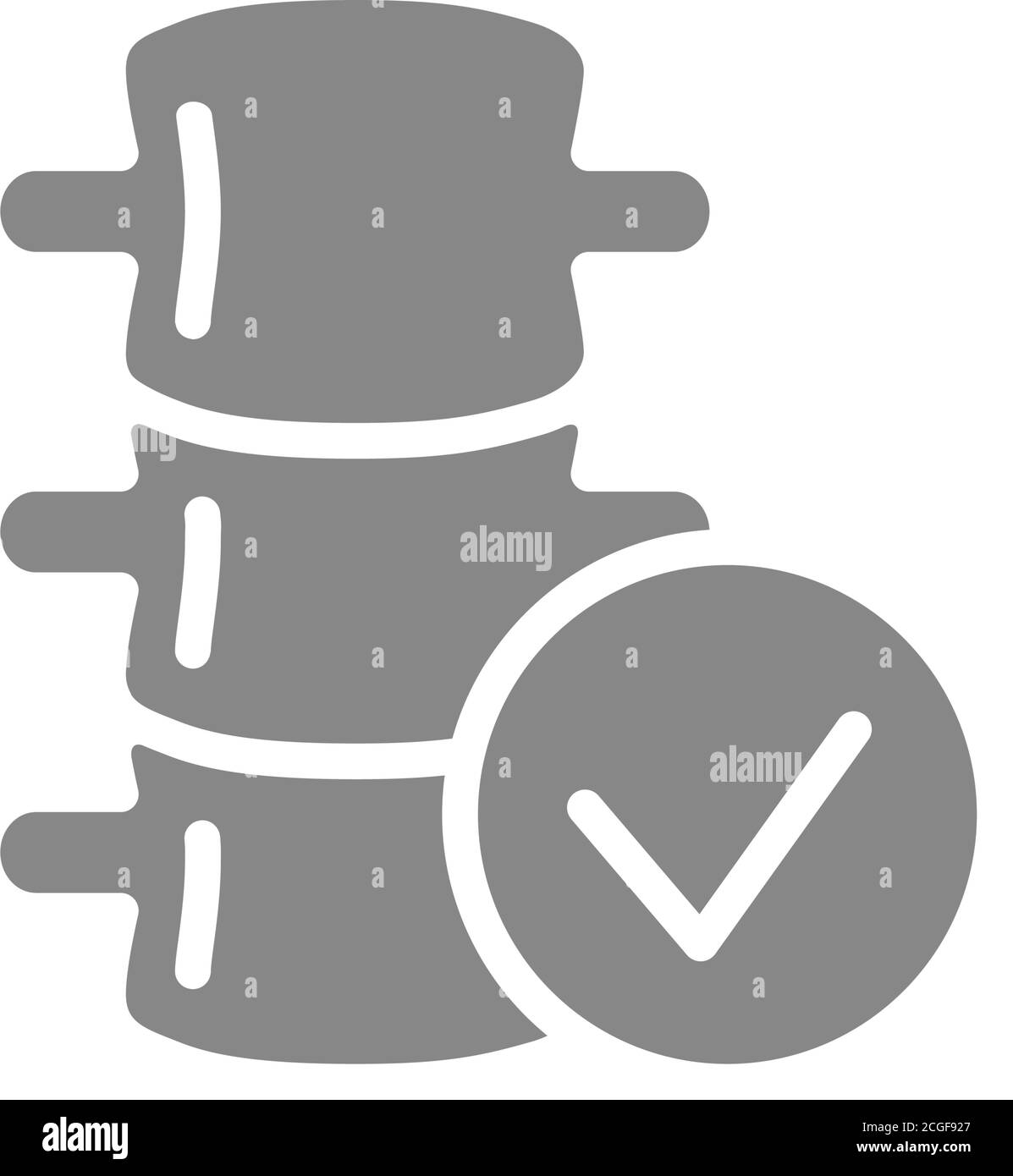 Spine with tick checkmark grey icon. Backbone symbol Stock Vector Image ...