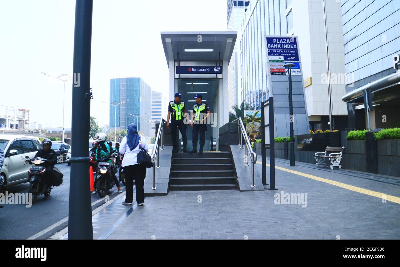 Jakarta, Indonesia - September 23, 2019: Security staff stand guard at ...