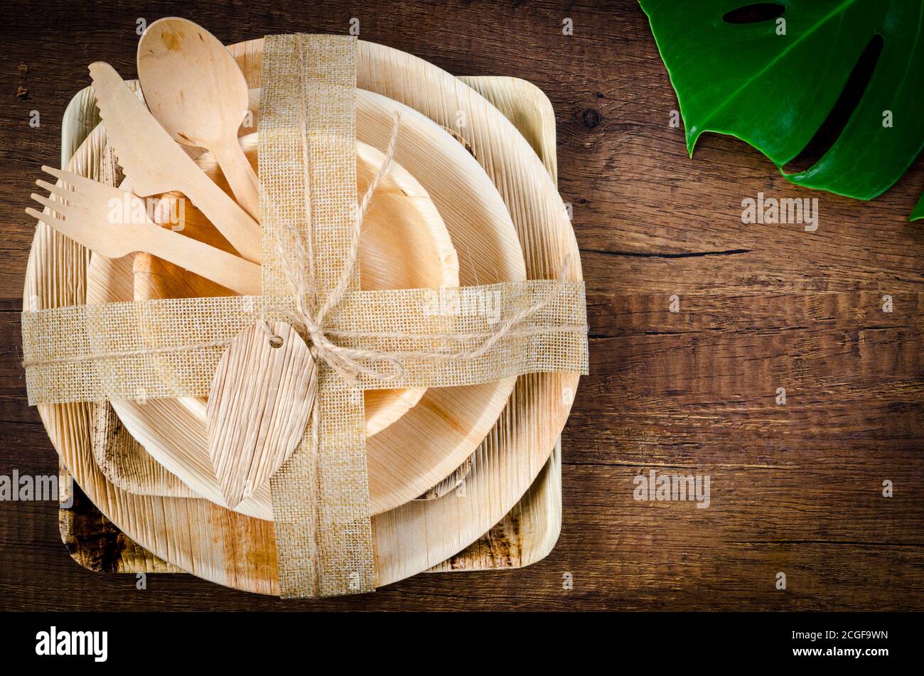 Kitchenware made from dried betel nut leaf palm, natural material. The ...