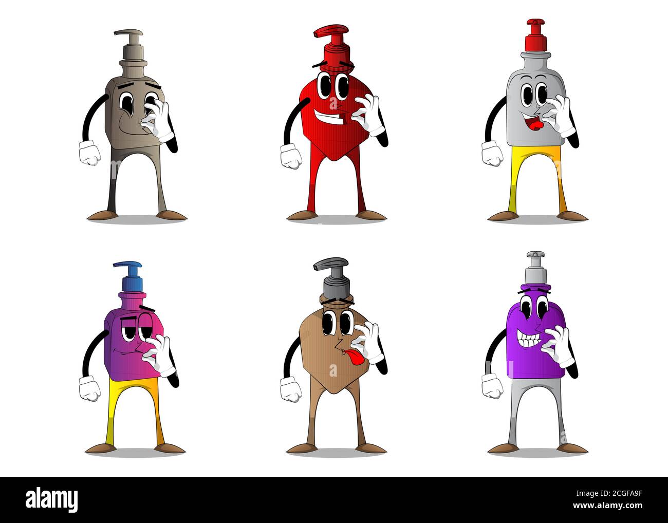 Cartoon bottle of hand sanitizer gel for hygiene with face showing ok ...