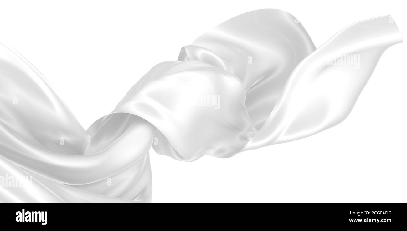 Abstract background of white wavy silk or satin. 3d rendering image ...