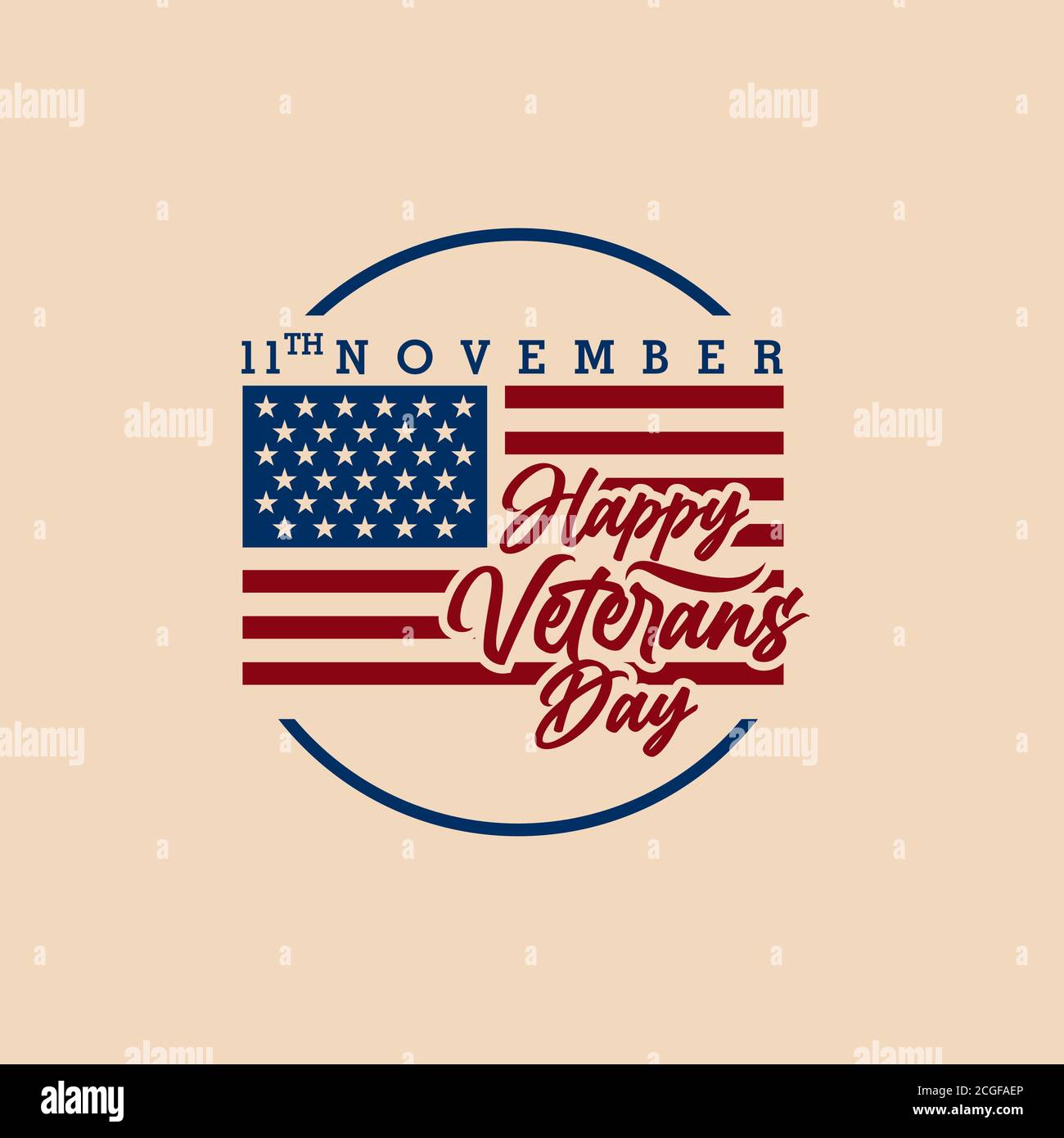 Happy Veterans Day lettering with USA flag illustration. November 11 ...