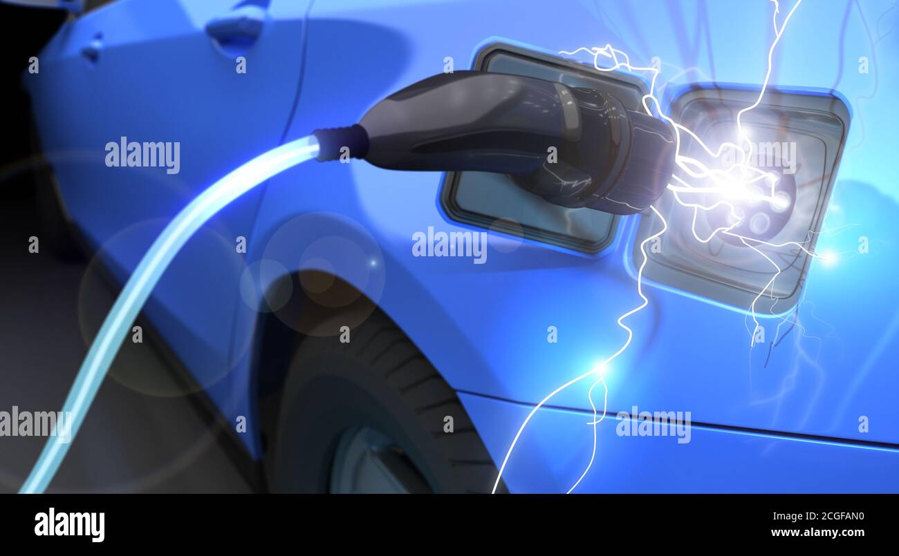 Electric Plug in the Car - 3D Rendering Stock Photo - Alamy
