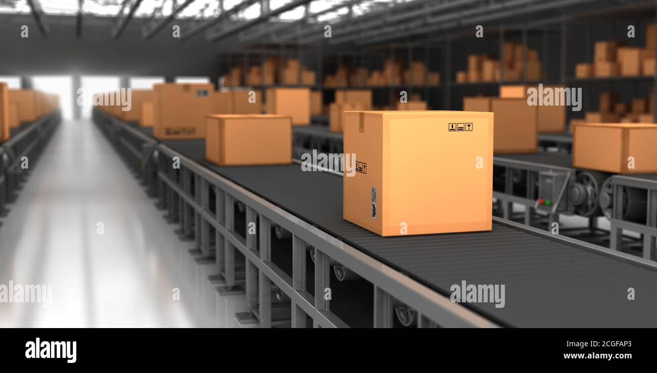 Carton Package in Warehouse. 3D Rendering Stock Photo - Alamy