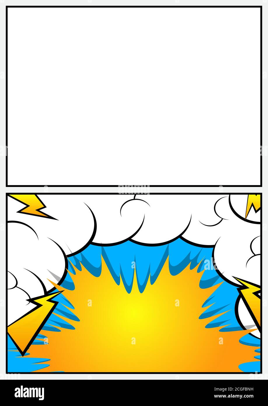 Comic book page illustration with half page colored comic graphic ...