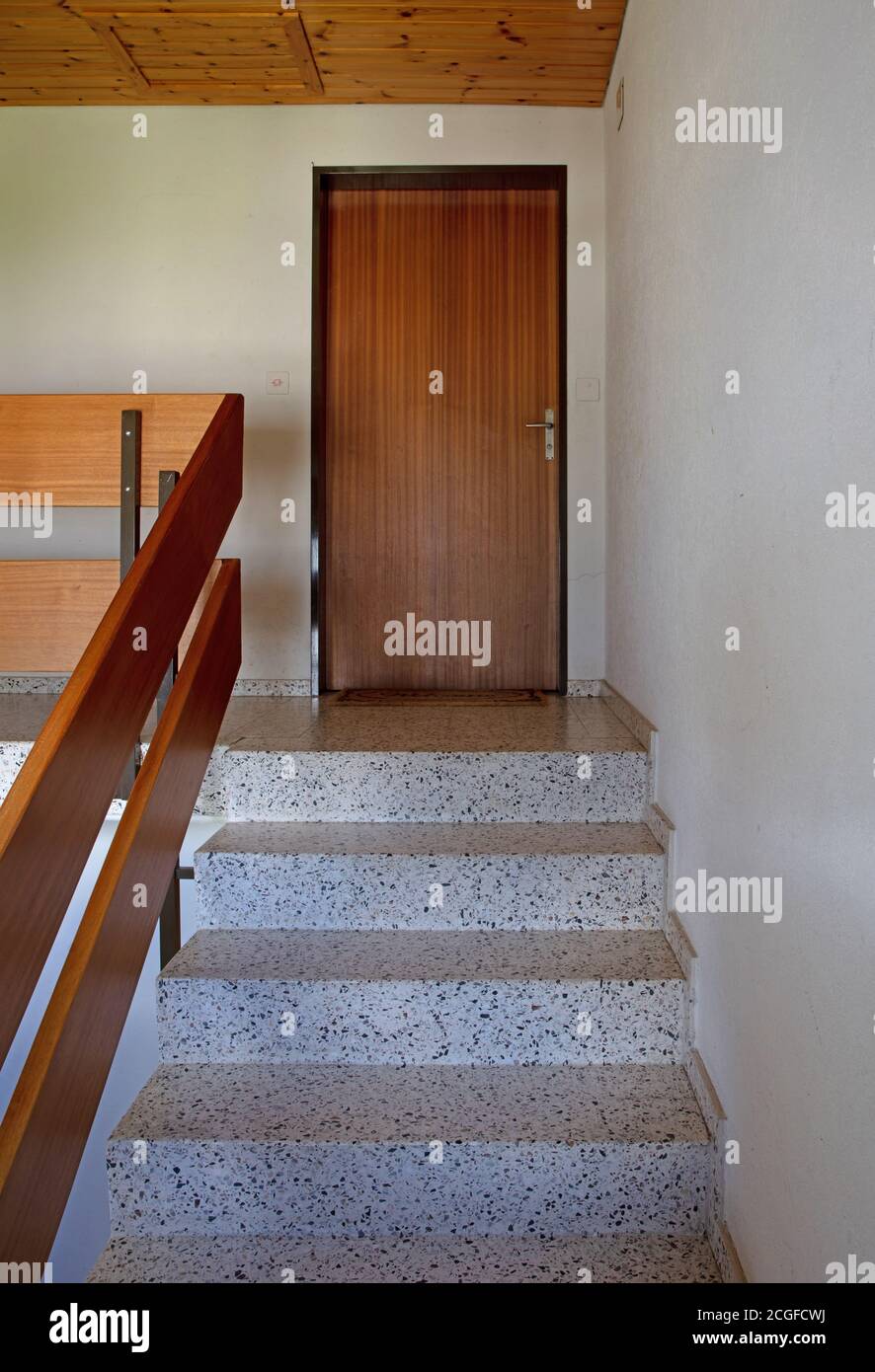 Staircase stairway in an building from the 80s, Switserland Stock Photo ...
