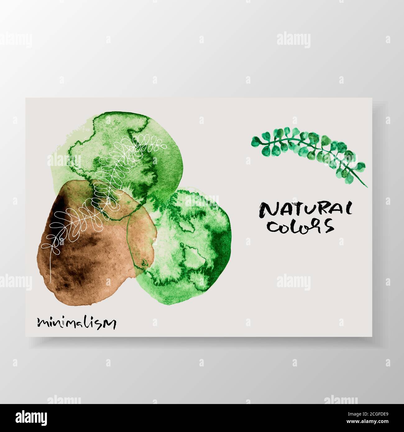 Watercolor green and brown vector floral illustration Stock Vector ...