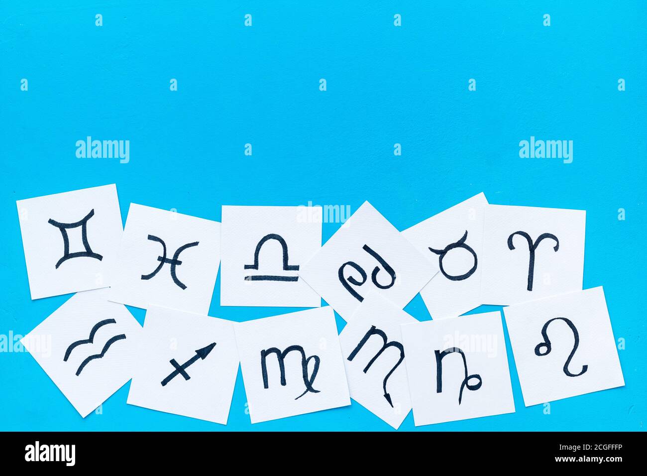 Astrology concept. Twelve zodiac signs in horoscopic wheel, top view ...