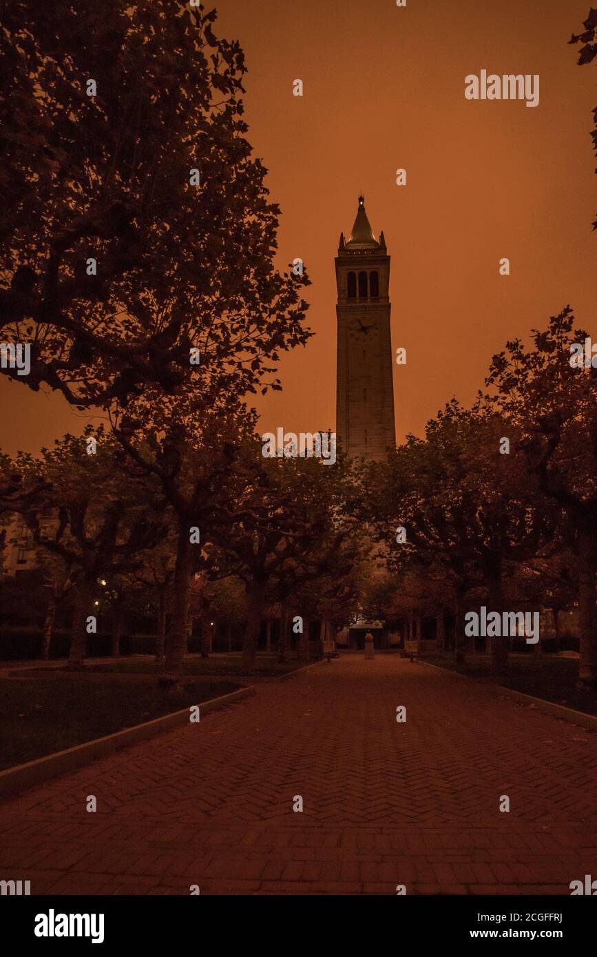 The campanile clock tower, a land mark at UC Berkeley, when smoke from ...