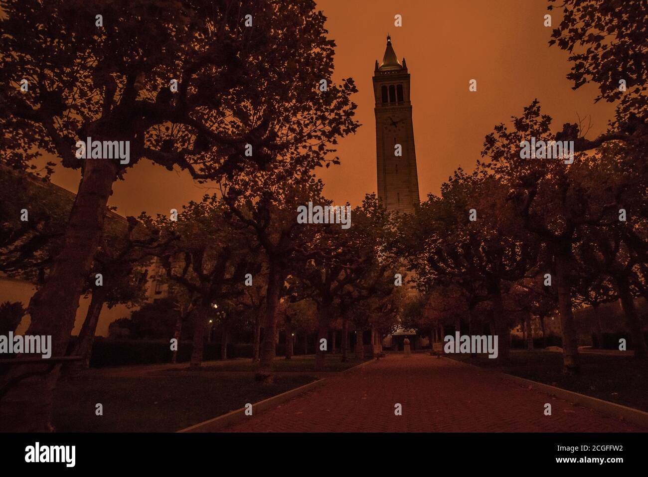 The campanile clock tower, a land mark at UC Berkeley, when smoke from ...