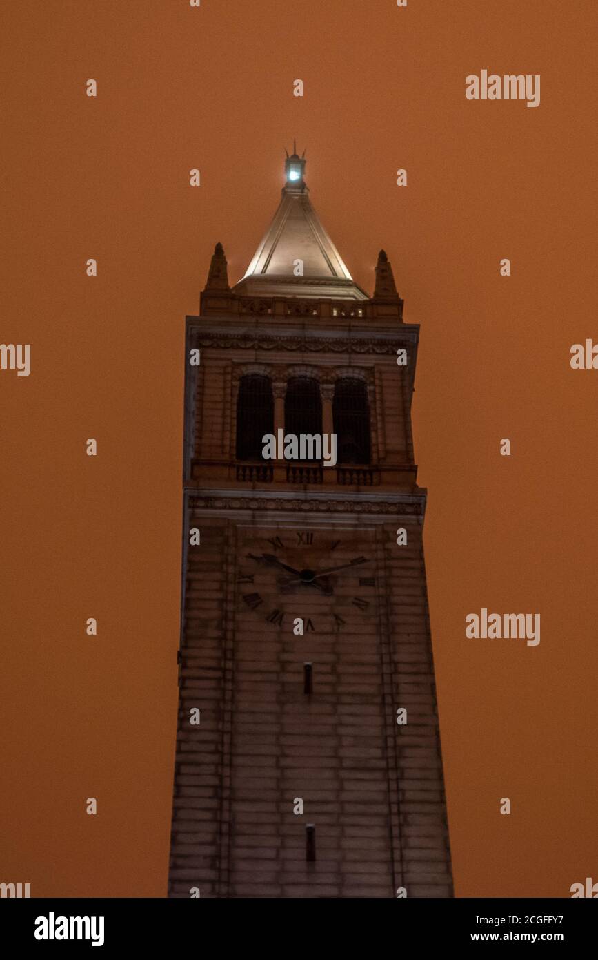 The campanile clock tower, a land mark at UC Berkeley, when smoke from ...