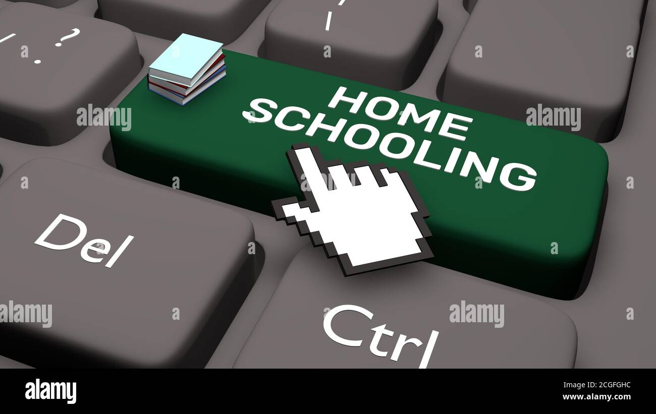 3d render illustration of Home Schooling and distance learning concept ...