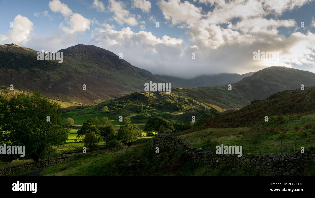 The Sun setting cast long shadows over Blea Marsh a small area of the ...