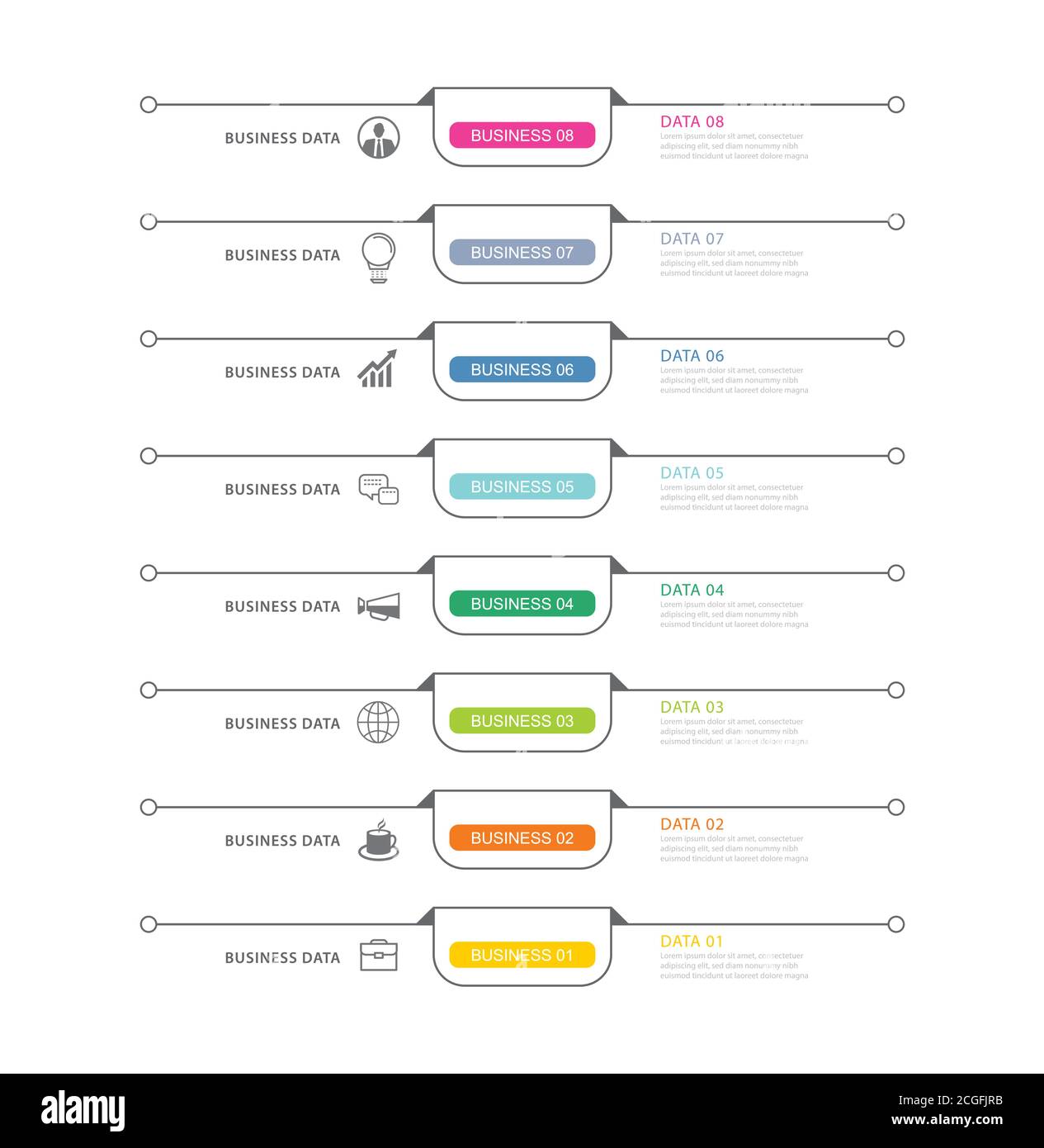 8 data infographics tab index template with thin line design. Vector ...