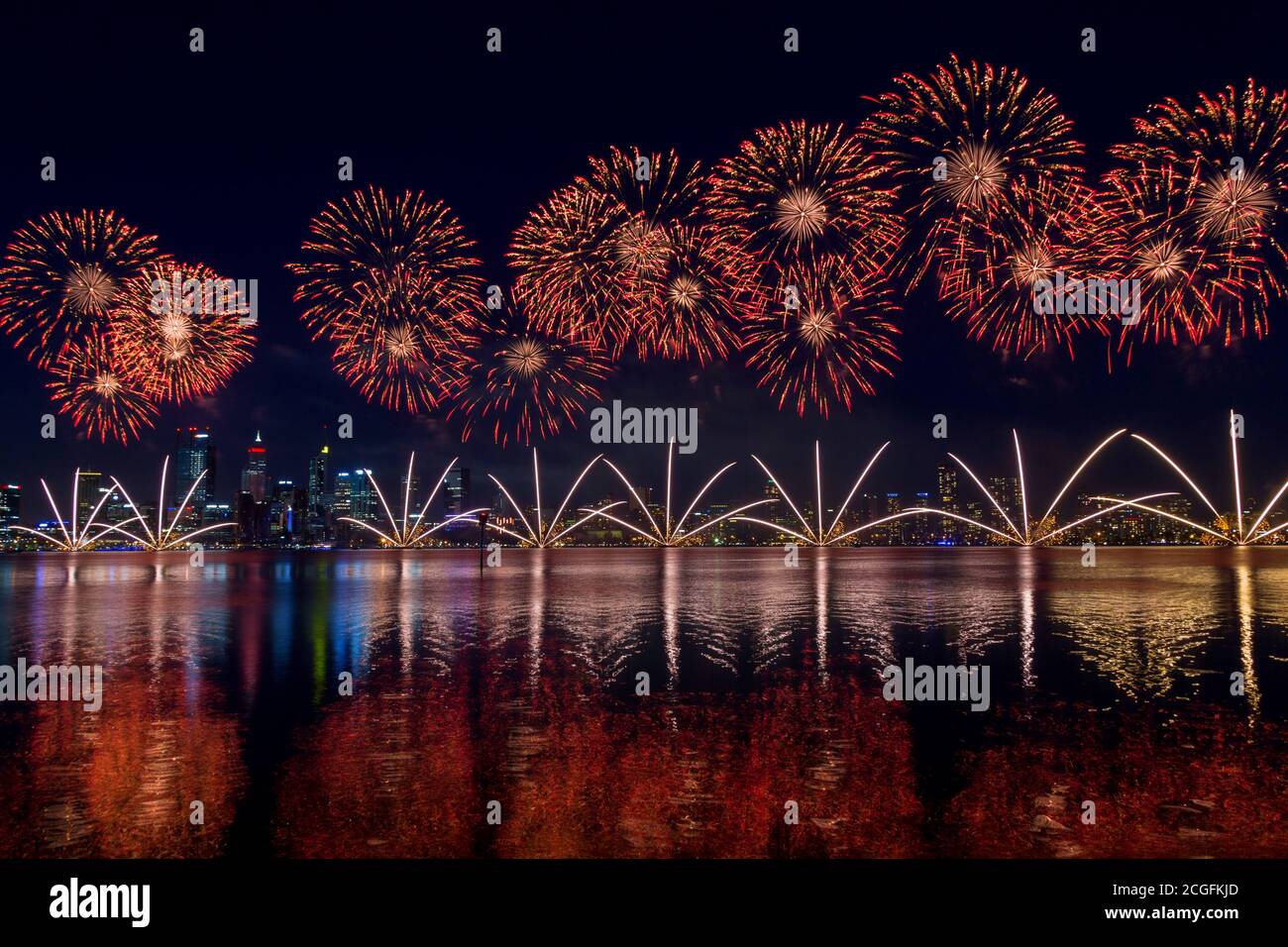 Australia Day fireworks, celbration along the Swan River in Perth Stock ...