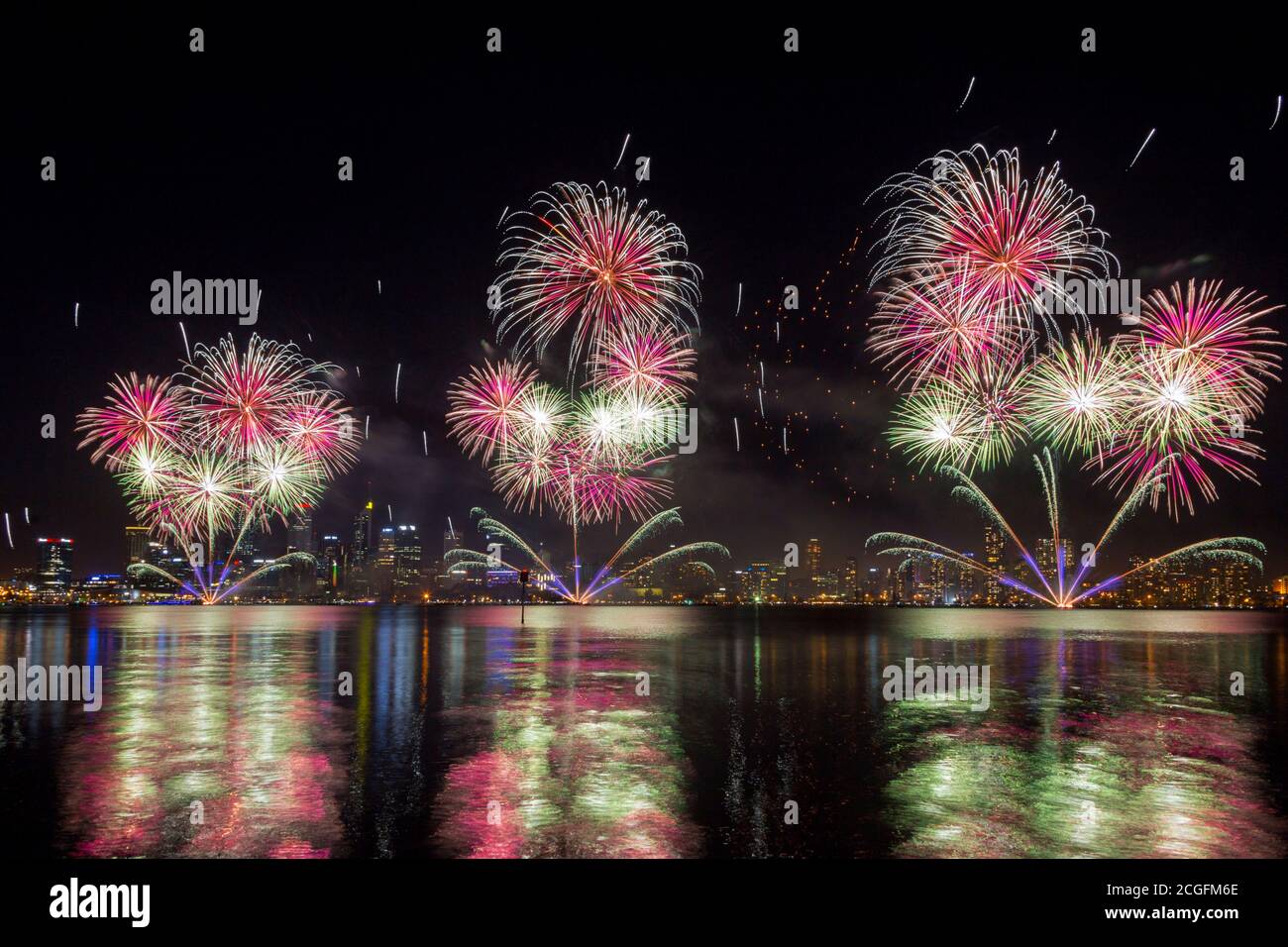 Australia Day fireworks, celbration along the Swan River in Perth Stock ...