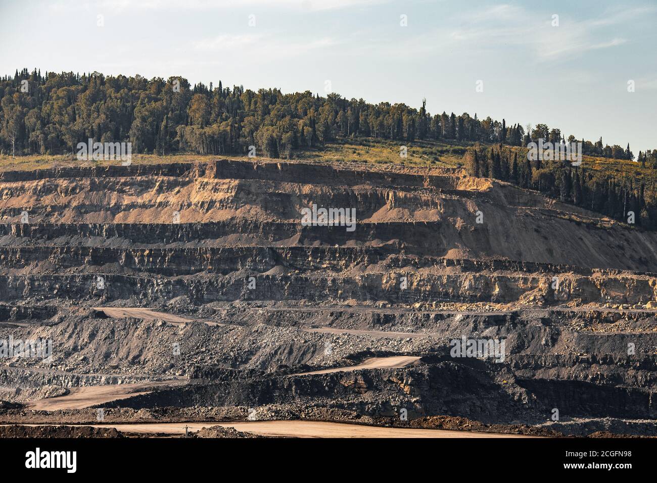 Geological section of soil, layers of coal and rock. Overburden open ...