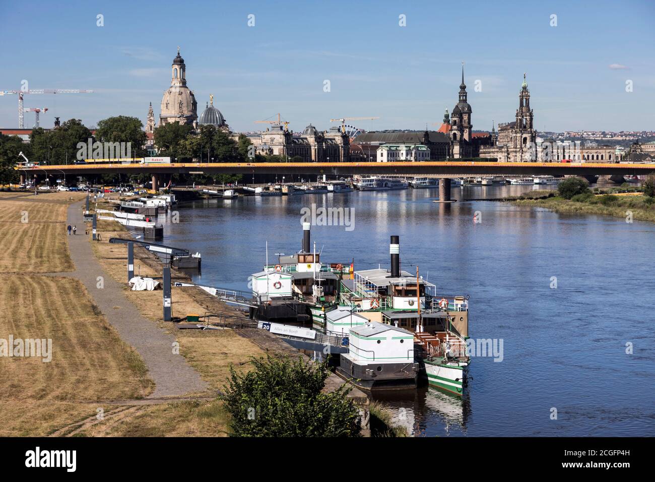 The historic paddle steamers of the Saxon Steamship Company in front of ...