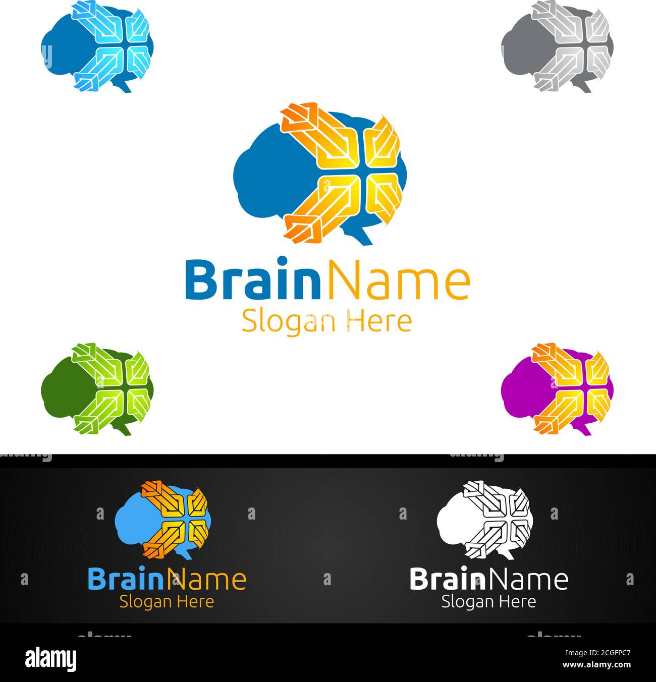 Arrow Brain Logo with Think Idea Concept Vector Design Stock Vector ...