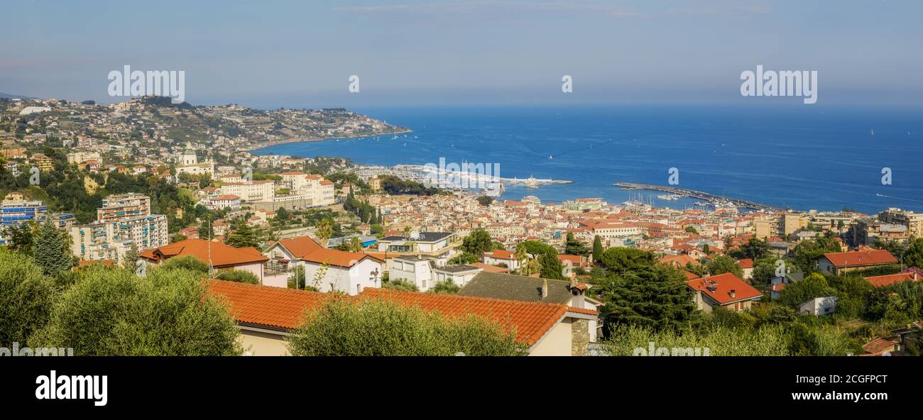 Panoramic view of Sanremo City, Liguria, Italy showing old town "La ...