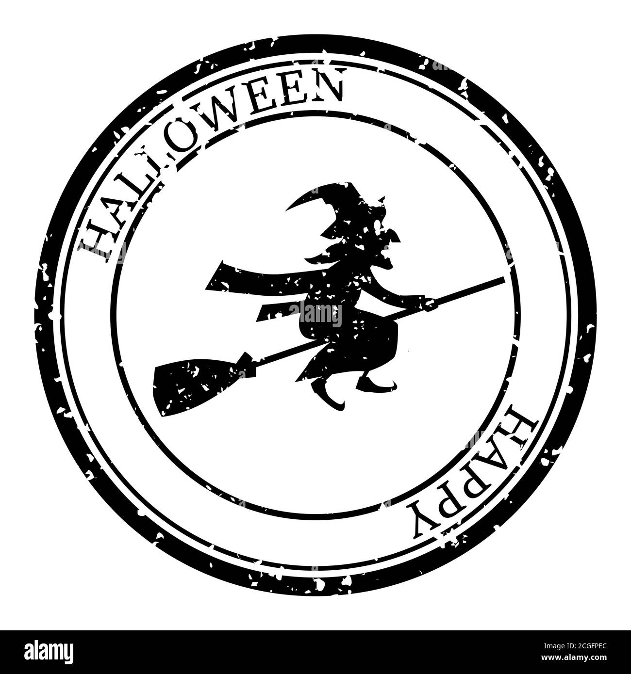 Halloween Stamp Postal. Witch on a Broomstick Silhouette Seal. Grunge ...