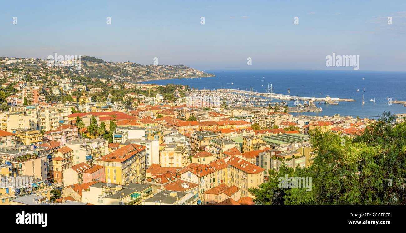 Panoramic view of Sanremo City, Liguria, Italy showing old town La ...