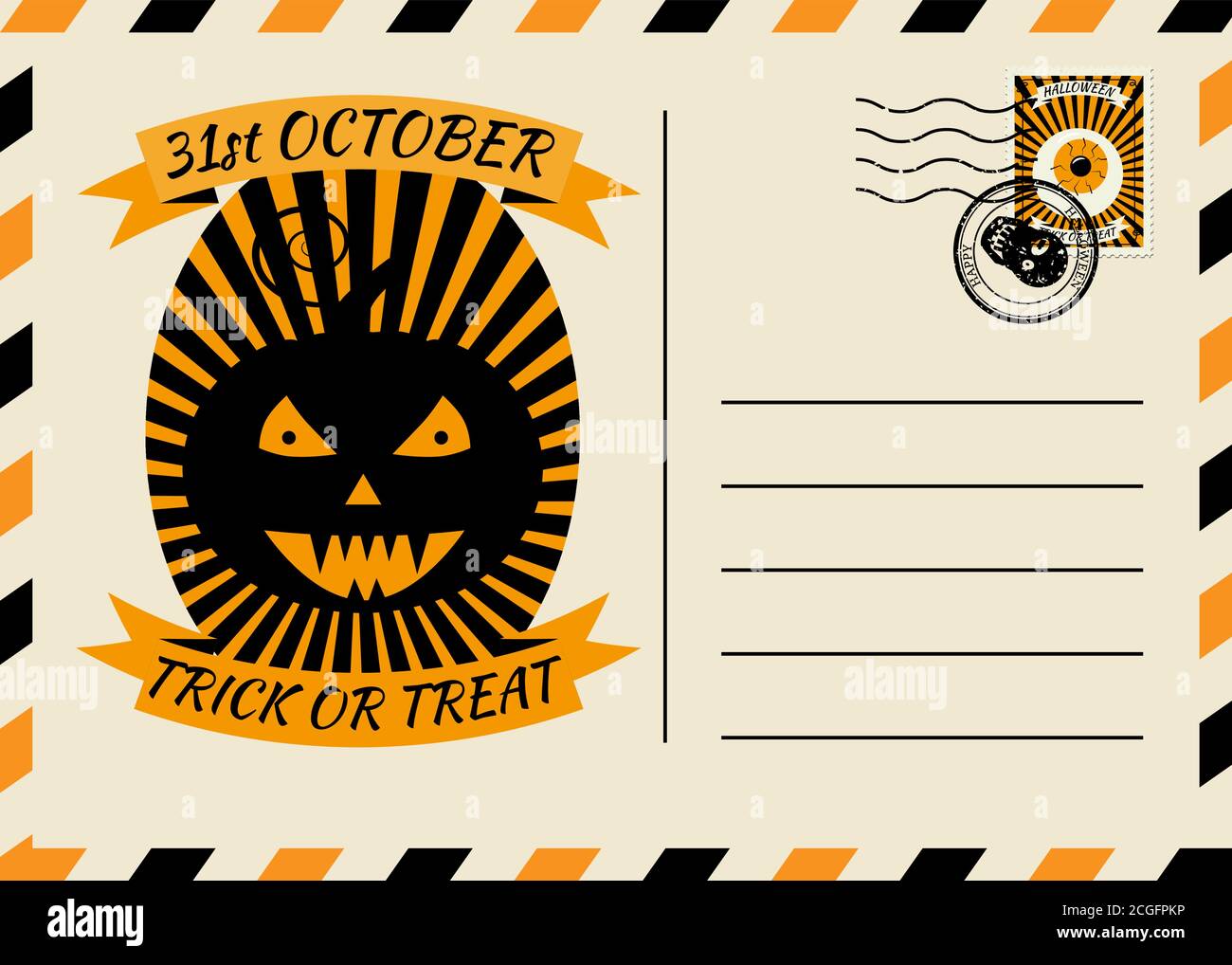 Happy Halloween Postcard invitation template with Postage Stamp ...