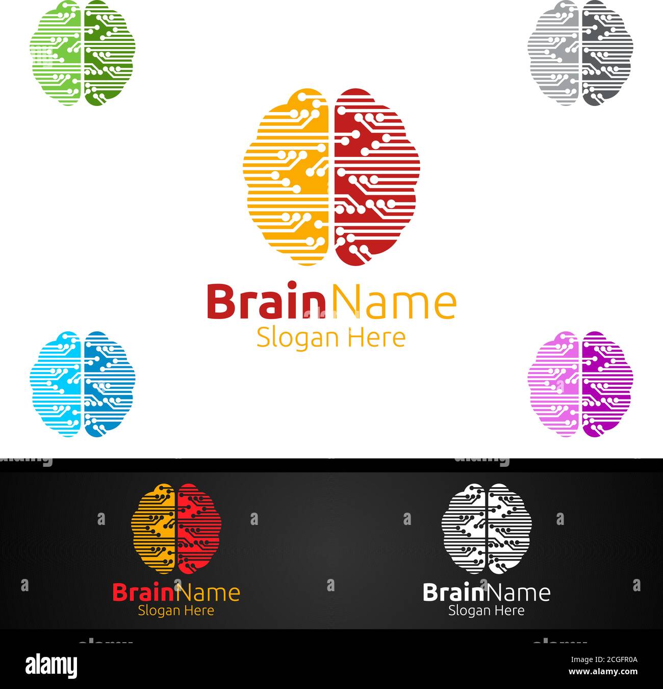 Brain Technology Logo with Think Idea Concept Vector Design Stock ...