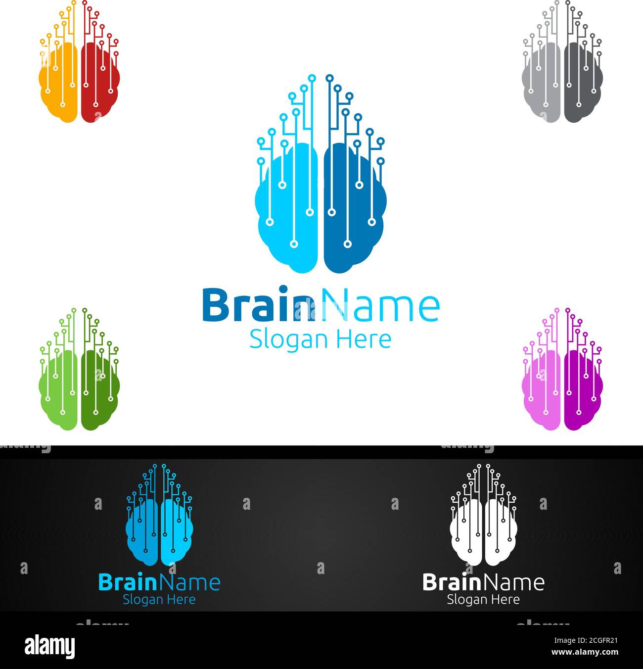 Brain Technology Logo with Think Idea Concept Vector Design Stock ...