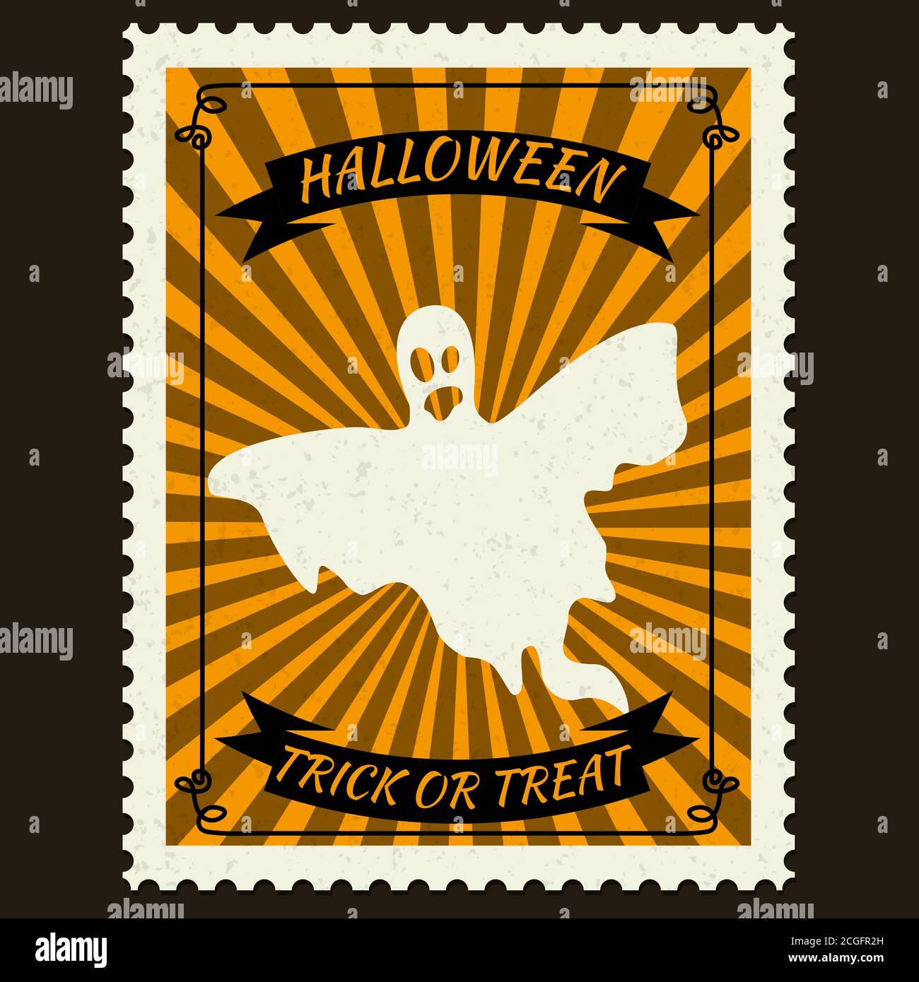 Happy Halloween Postage Stamps with ghost, halloween cartoon character ...