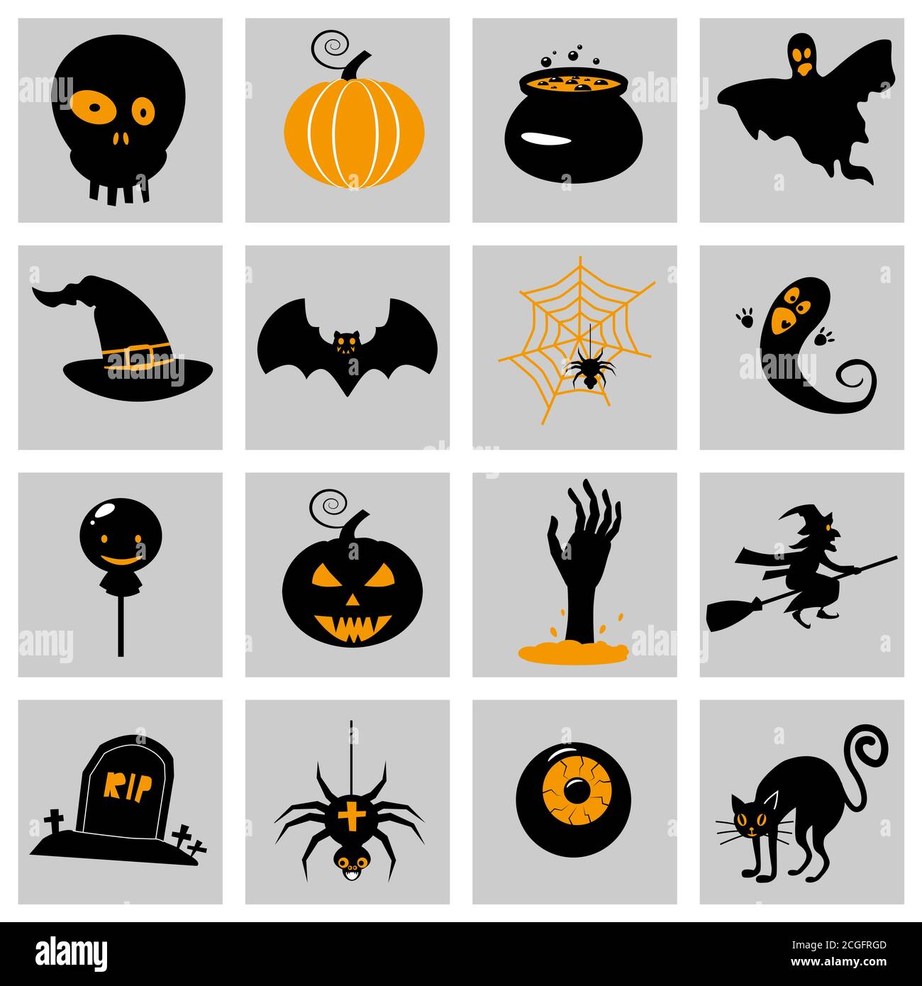 Set Halloween icons and illustrations colorful pumpkins bat, owl, ghost ...